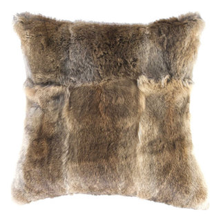 HomeRoots 5" x 18" x 18" 100% Natural Rabbit Fur Hazelnut Pillow ...