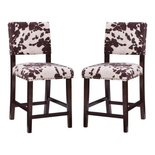 Home Square 2-Piece Furniture 24" Wood Cow Print Counter Stool Set in ...