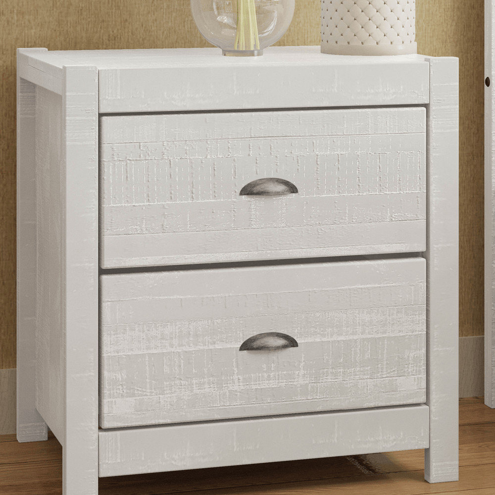 24" White Distressed Solid Wood Two Drawer Nightstand - Transitional ...