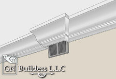 Crown moulding and air vent.