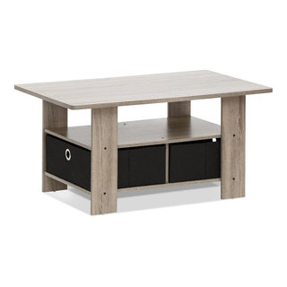 Coffee Table With Bin Drawer, French Oak Gray/Black - Transitional ...
