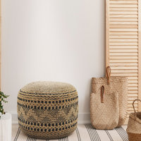 Handcrafted Black Chevron Natural Jute Pouf - Beach Style - Floor Pillows And Poufs - by LR Home ...