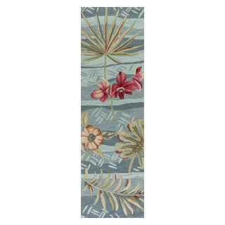 HomeRoots 2' x 7' Seafoam Tropical Leaves Runner Rug - Tropical - Hall ...
