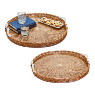Two's Company 53782 2-Piece Set Round Hand-Crafted Wicker Tray ...