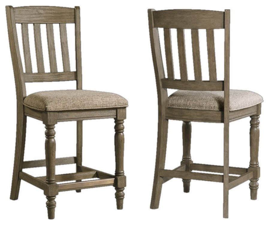 Balboa Park Slat Back Counter Stool With Cushion Seat, Roasted Oak, Set ...