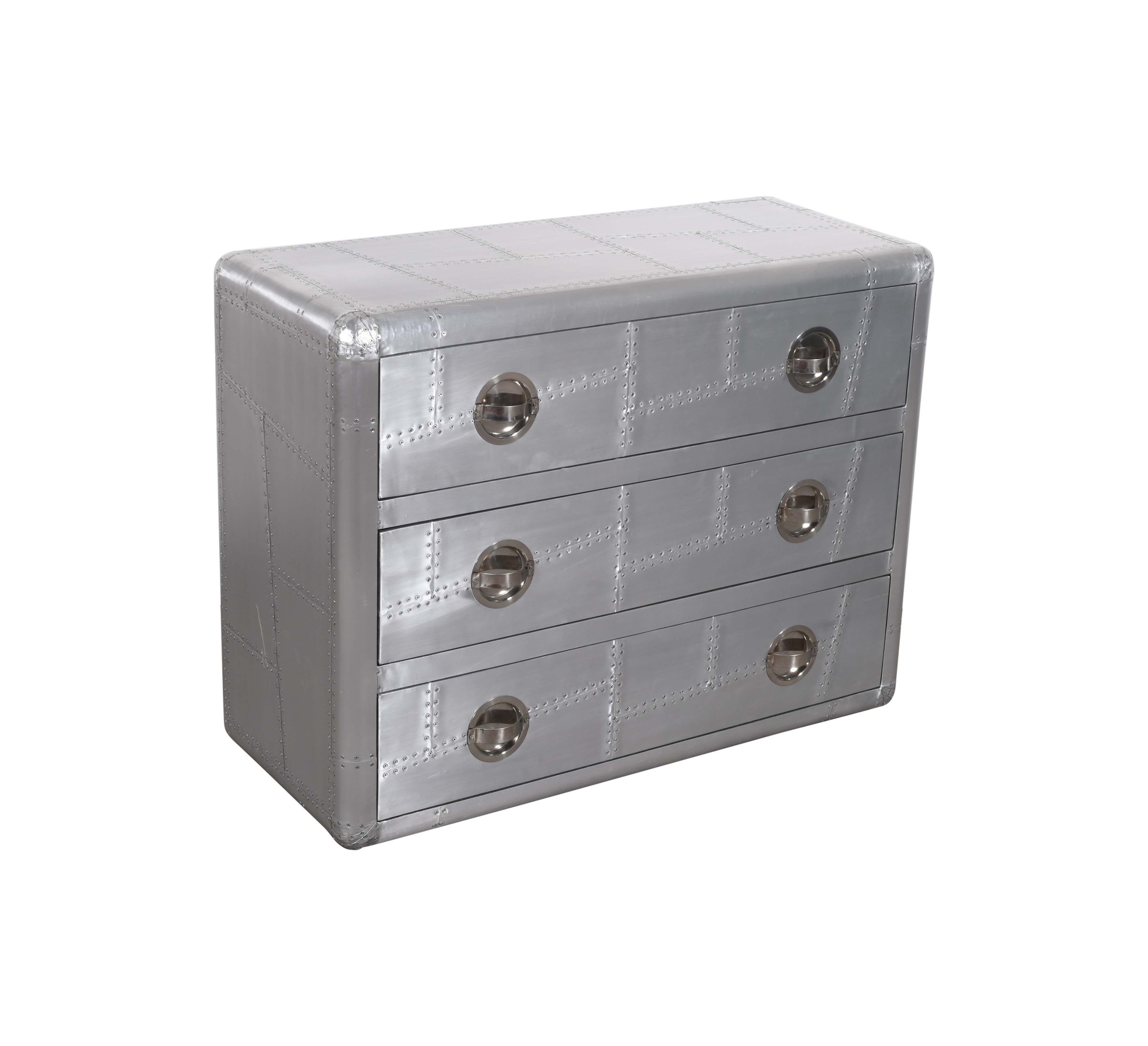 Pilot 3-Drawer Chest with Silver Aluminum Cladding and Exposed Steel ...