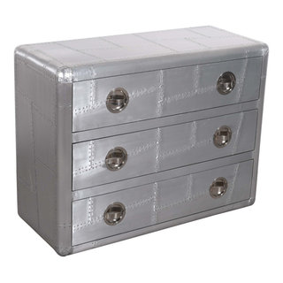Pilot 3-Drawer Chest with Silver Aluminum Cladding and Exposed Steel ...