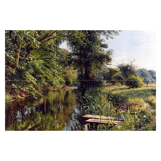 Tile Mural Landscape spring river bridge Backsplash, Four Inch Marble ...