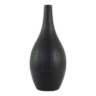 Ceramic Bellied Round Vase With Long Neck, Smooth Banded Bottom ...