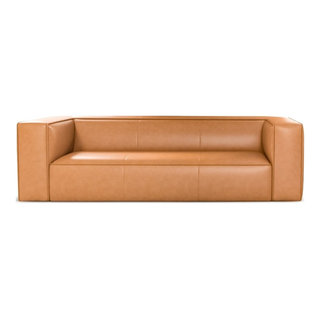 Pattison Rectangular Genuine Leather Sofa with Tight Back in Tan ...
