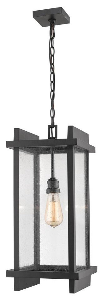 1-Light Outdoor Chain Mount Ceiling Fixture, Clear Seedy, Black ...