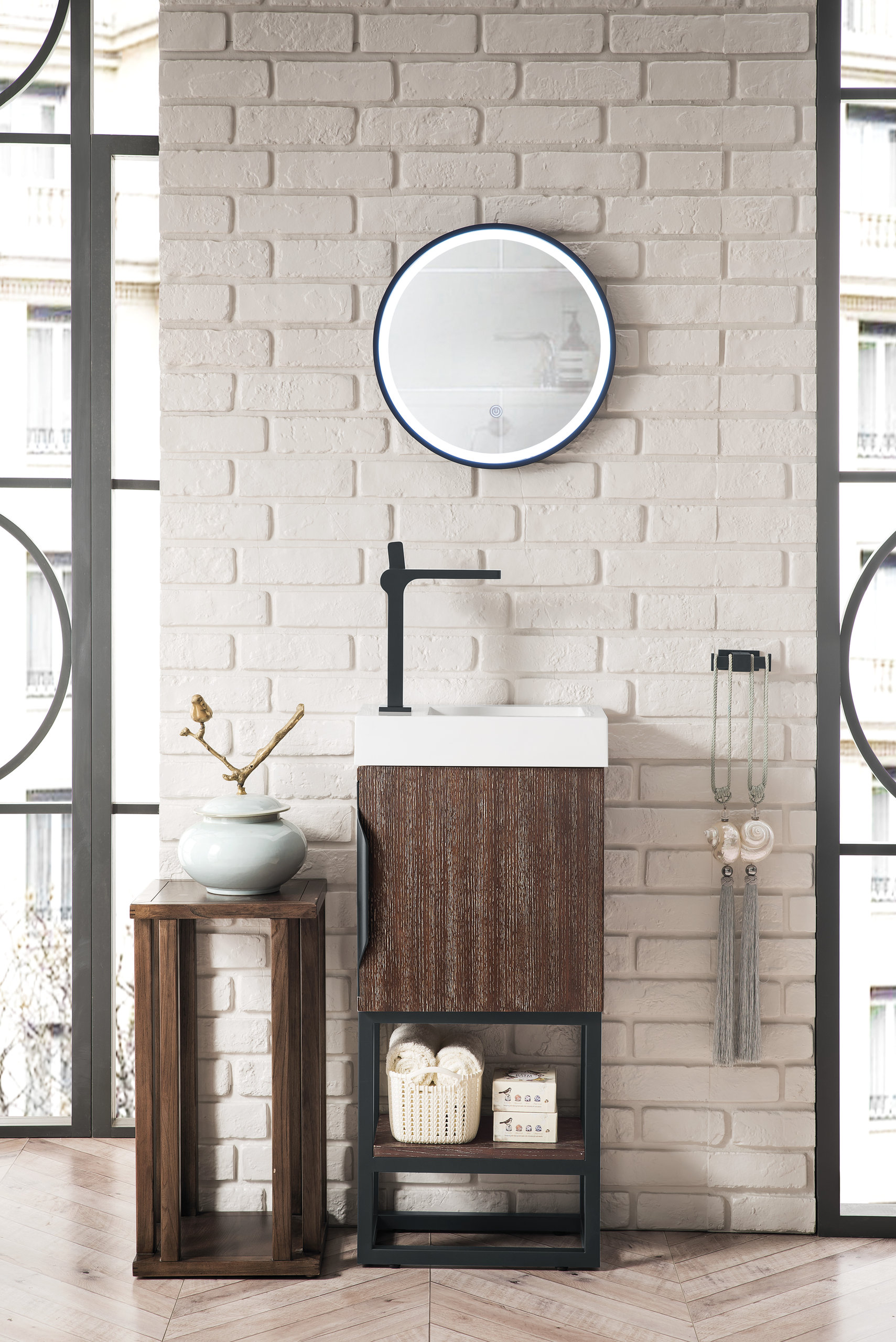 Columbia 16" Single Vanity, Coffee Oak, Matte Black, 16 - Transitional ...