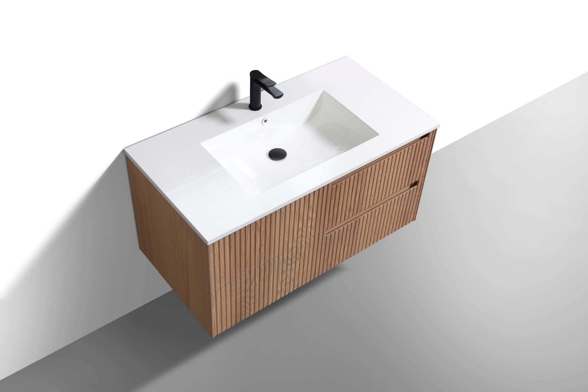 Fiore Wall Mount Modern Bathroom Vanity, Oakwood, 40" - Contemporary ...