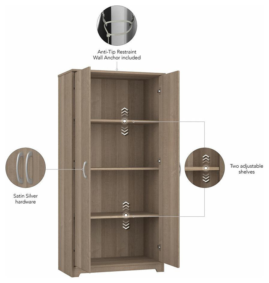 Bush Furniture Cabot Tall Storage Cabinet with Doors, Ash Gray ...