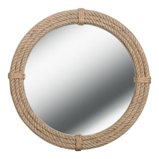 Rudy Round Wall Mirror, Natural Rope, Rustic, 30" Height, 30" Width ...