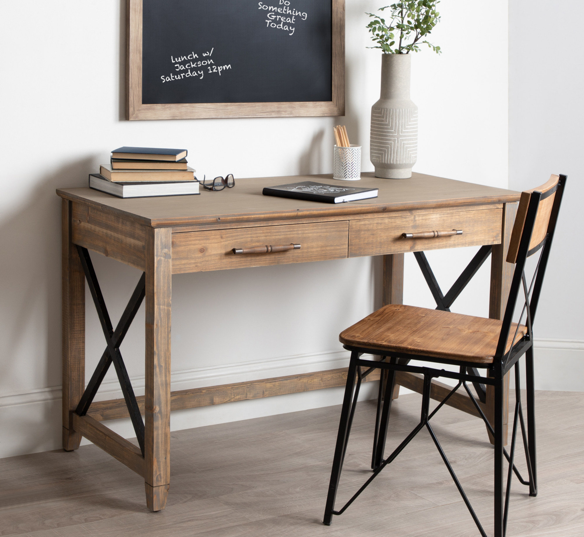 McGovern 2-Drawer Wood Desk, Natural 47x23.5x29.5 - Farmhouse - Desks ...