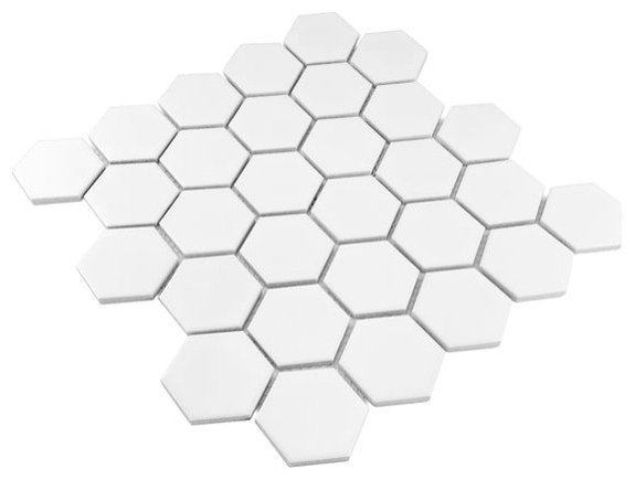 Gio White Matte 2" Hexagon Porcelain Mosaic Tile, 1 Full Sheet ...