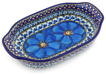 Polish Pottery 8" Stoneware Oval Baker With Handles Hand-Decorated ...