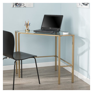 Soft Gold Metal and Glass Corner Desk - Contemporary - Desks And ...