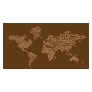 1-World Text Map Wall Decal - Brown Mono, 124" x 67" - Modern - Wall ...