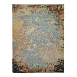 9'x12' Hand Knotted Wool and Silk Sherpa Oriental Area Rug, Aqua Color ...
