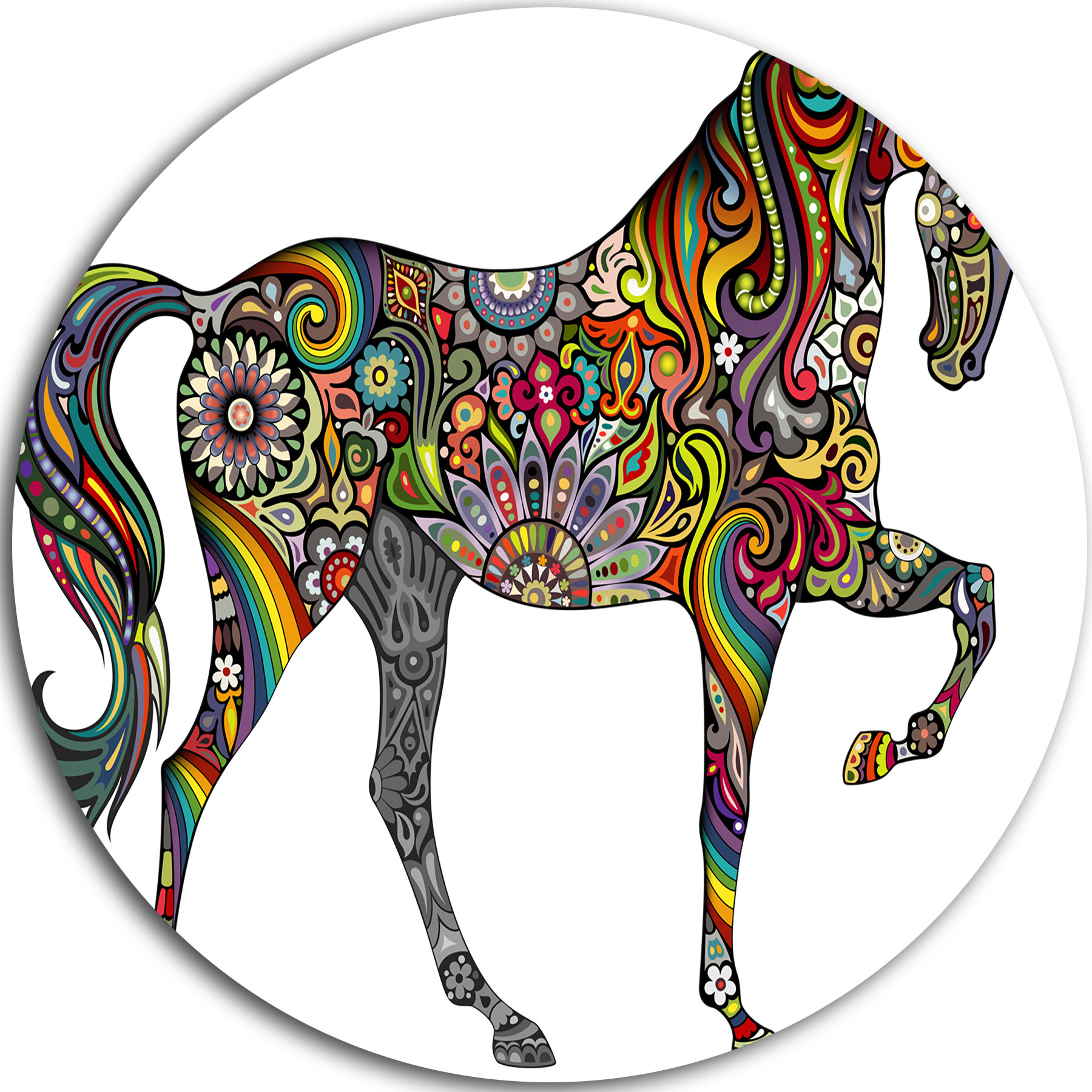 Rainbow Patterned Horse, Animal Digital Art Disc Metal Wall Art, Disc ...