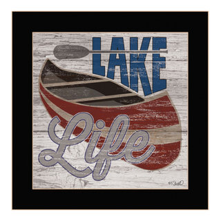 Lake Life Canoe 1 Black Framed Print Wall Art - Rustic - Prints And ...