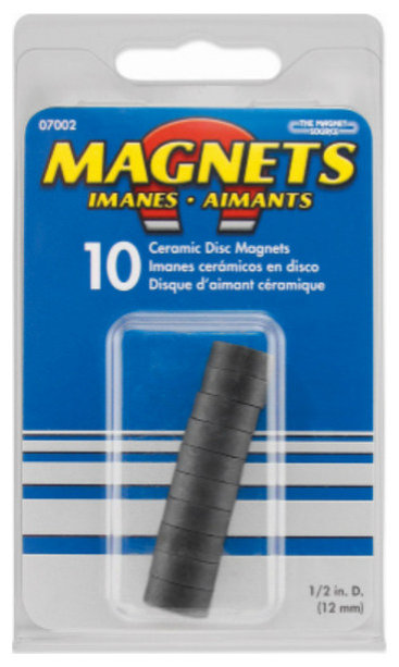 The Magnet Source 07002 Ceramic Disc Magnets, 0.5"D x 0.1875" Thick, 10 ...