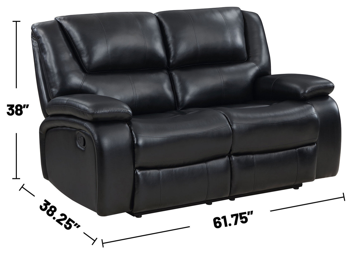 Faux Leather Manual Motion Reclining Loveseat With Pillow Top Armrests ...