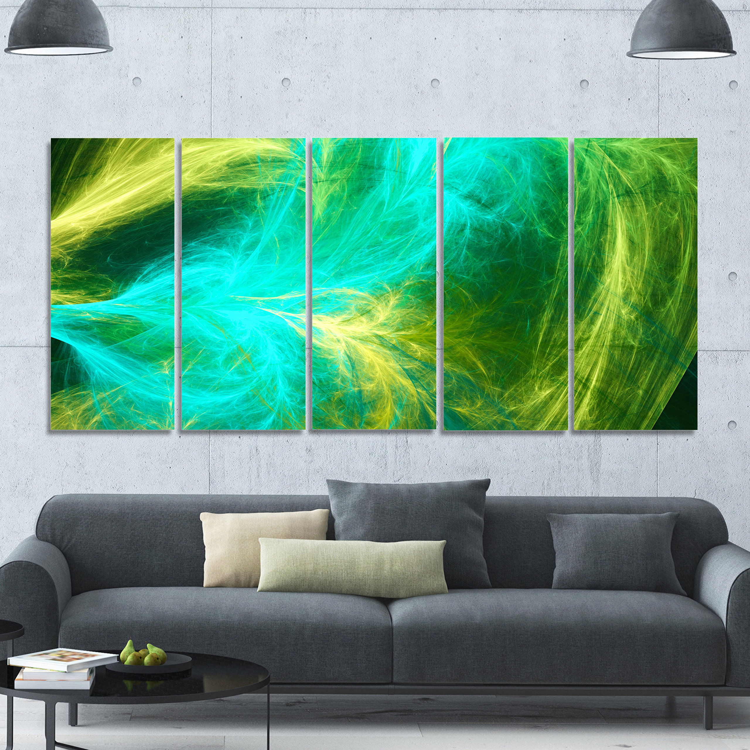 Green Mystic Psychedelic Design, Multipanel Abstract Art on Canvas, 60 ...