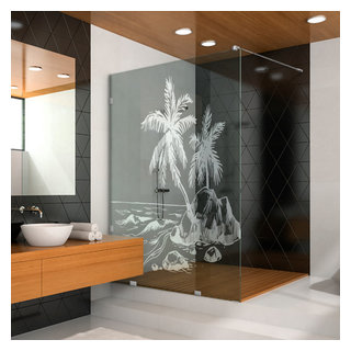 Frameless Fixed Shower Glass Panel with Frosted Design, 31-1/2" X 75 ...