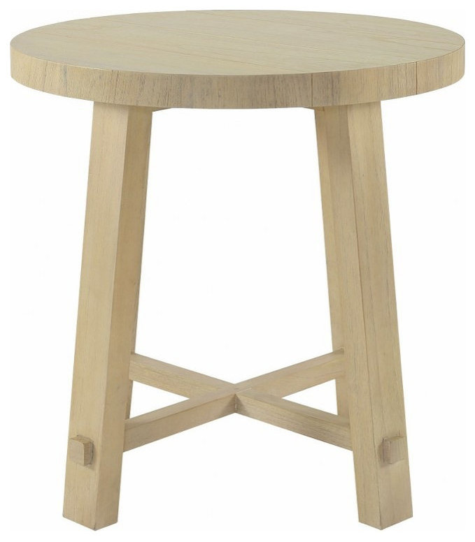 Coastal Round Wooden Accent Table in Sandy Cove Finish Four Curved legs ...