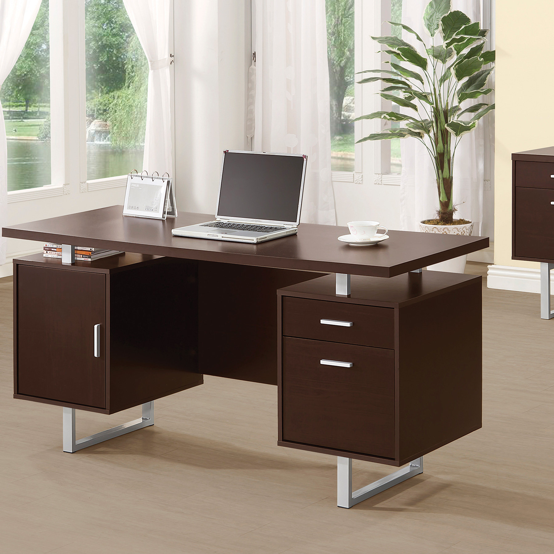 Coaster Glavan 2-Drawer Wood Office Desk in Cappuccino and Silver ...