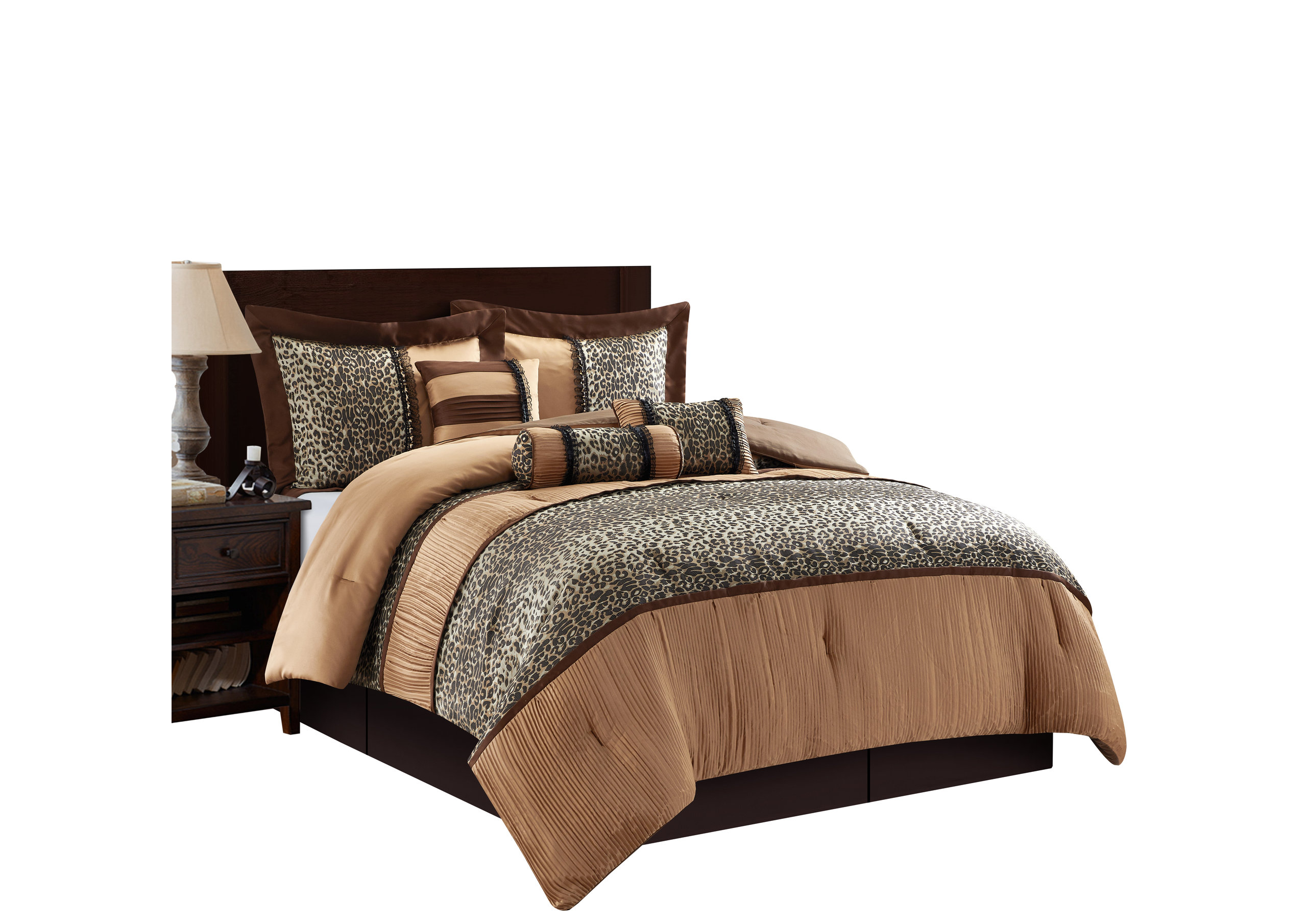 Sadie Leopard Print 7-Piece Comforter Set, Brown, Queen - Contemporary ...