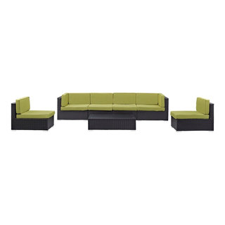 Modway Gather 7-Piece Outdoor Sectional Set, Espresso, Peridot ...