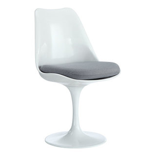 Fiberglass Armless Dining Chair With Round Base, Gray and White ...