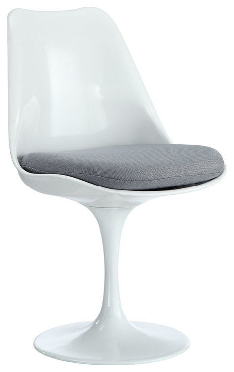 Fiberglass Armless Dining Chair With Round Base, Gray and White ...