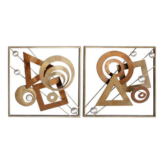 Square Metal Wall Decor with Geometric Design, Assortment of 2, Bronze ...
