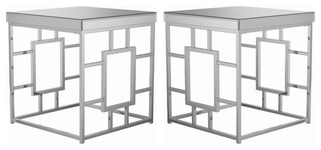 Home Square Geometric Frame Square End Table in Chrome - Set of 2 ...