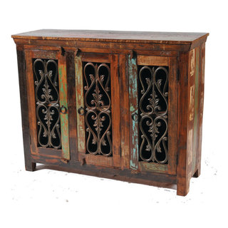Beach Reclaimed Solid Wood 3-Door Buffet in Multi-Color with Iron Doors ...