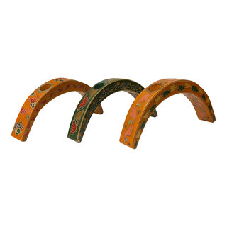 Lot of 3 Arch Shape Color Graphic Wood Wine Bottle Display Racks ...