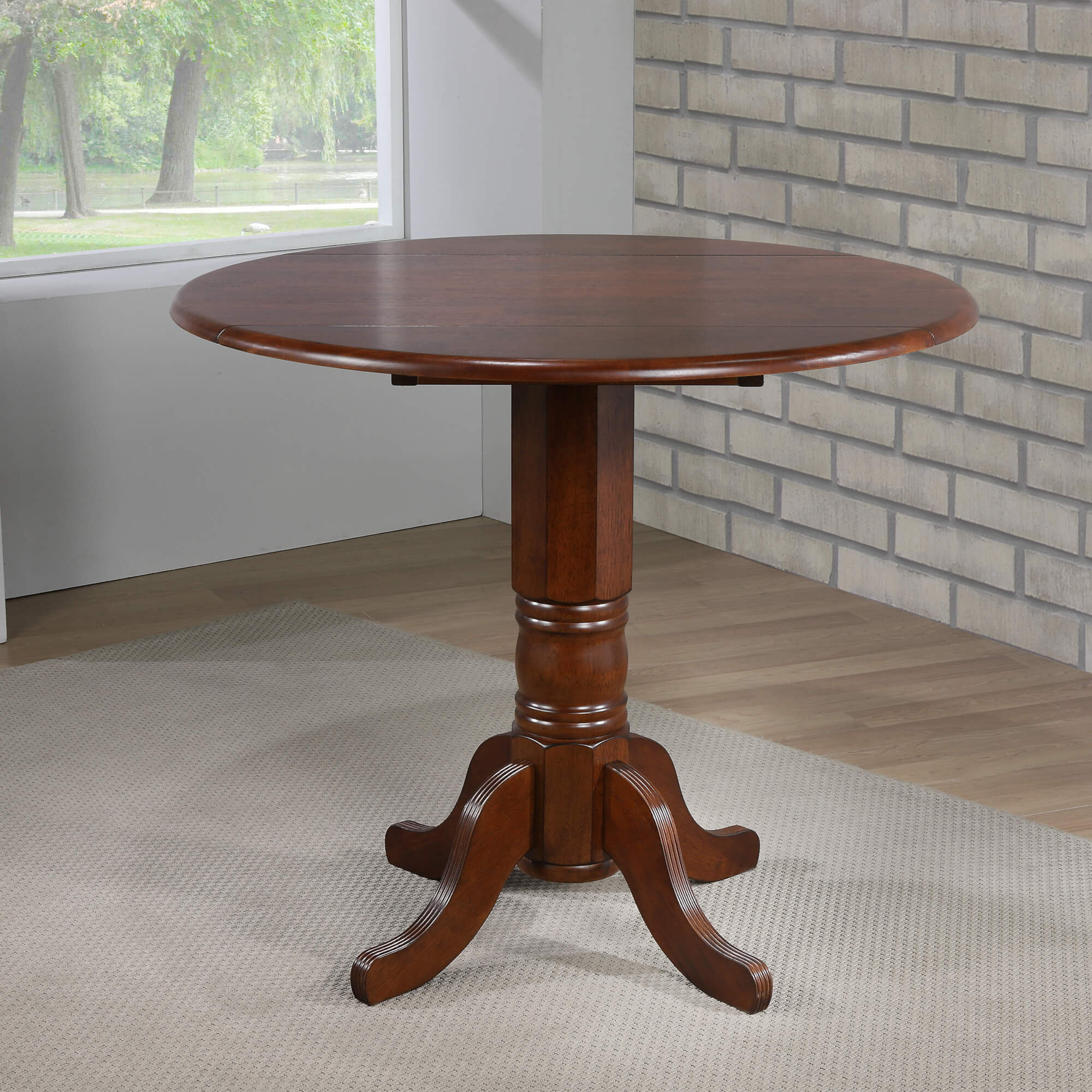 42" Round Extendable Drop Leaf Pub Table Chestnut Brown Seats 4 - Traditional - Indoor Pub And ...