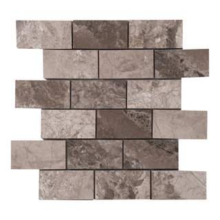 Silver Shadow Marble 2"x4" Brick Honed on 12" x 12" Mesh Mosaic Tile-10 ...