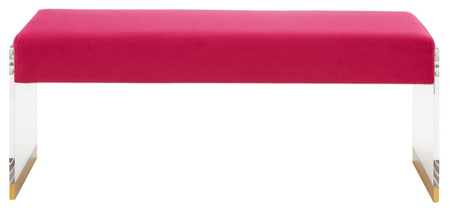 42" Fuchsia And Clear Upholstered Velvet Bench - Contemporary ...