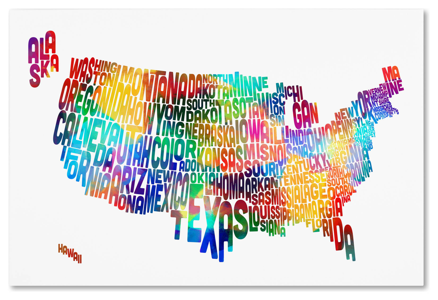 "United States Typography Text Map 2" Canvas Art by Michael Tompsett ...