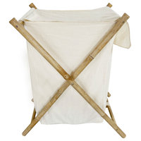 Household Collapsible Folding Bamboo X-Frame Laundry Hamper Basket With ...