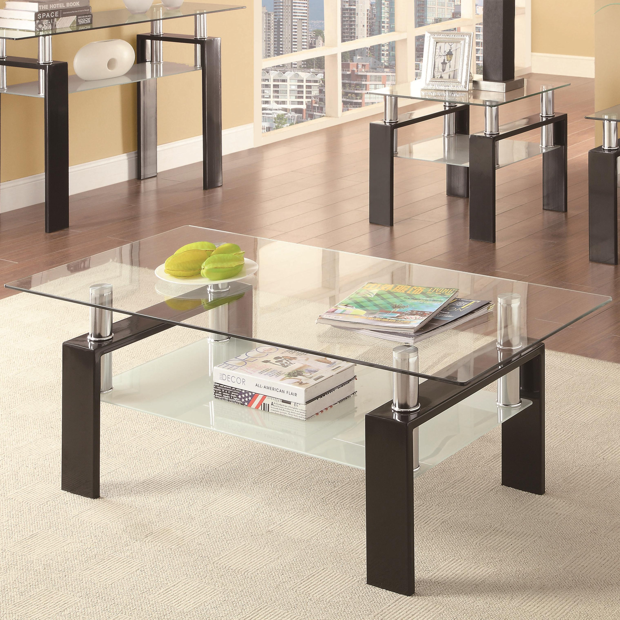 Coaster Glass Top Contemporary Rectangular Coffee Table in Black ...
