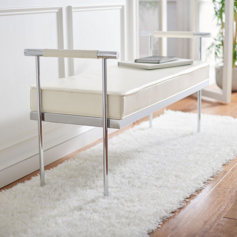 Axel Long Rectangle Bench With Arms White/Chrome - Contemporary ...