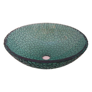 Above Counter Glass Vessel Basin - Green, Size: 17" Diameter x 6" H ...