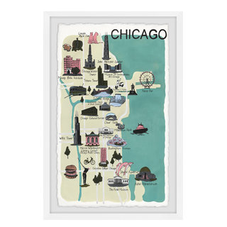 "Illustrated Chicago Map" Framed Painting Print, 24x36 - Contemporary ...